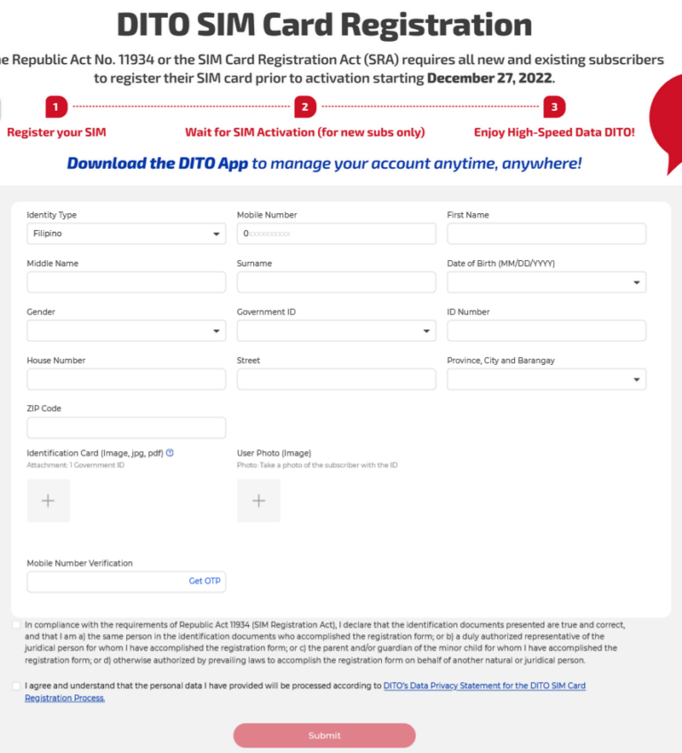 DITO Sim Registration - Link to Register, Form Online